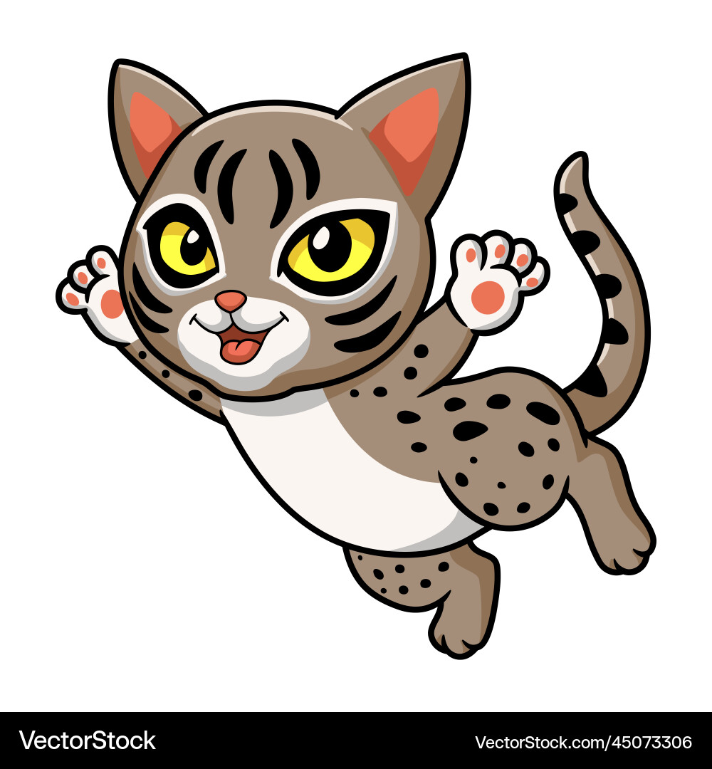Cute ocicat cat cartoon flying Royalty Free Vector Image
