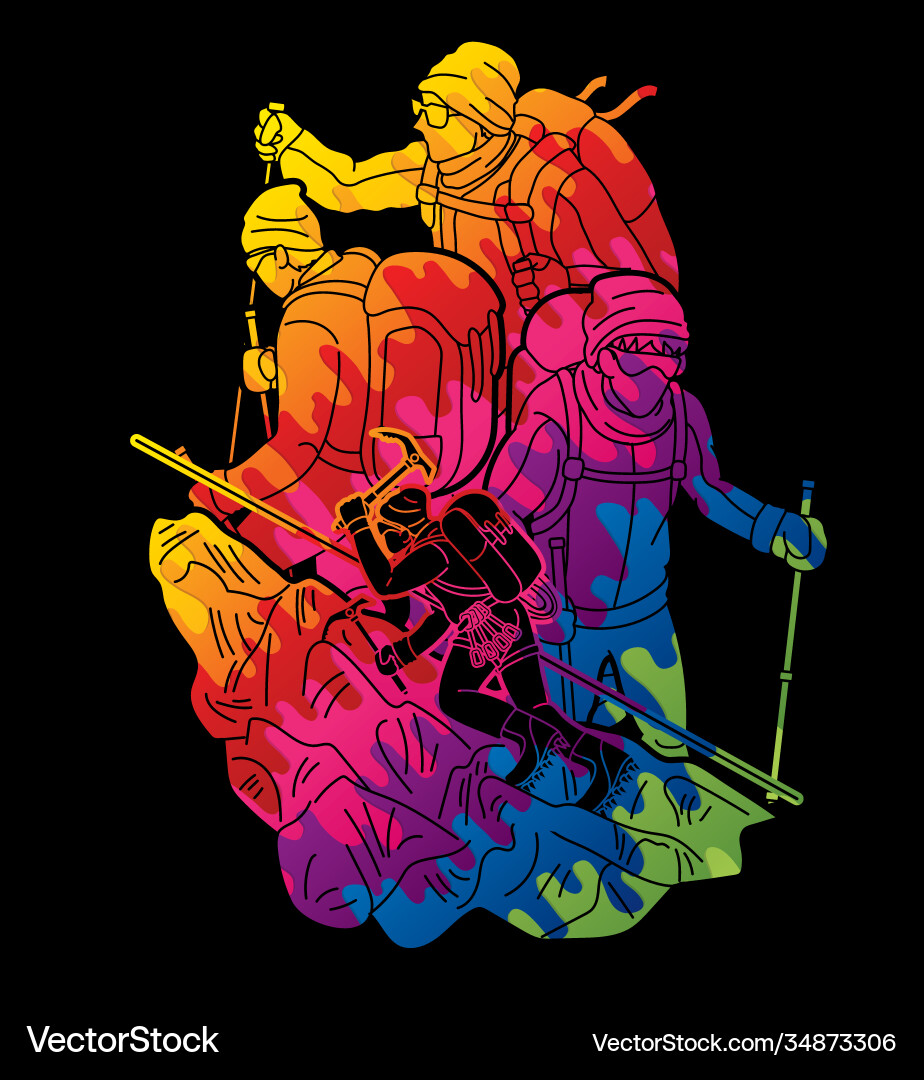 Group people hiker climbing mountain hiking Vector Image