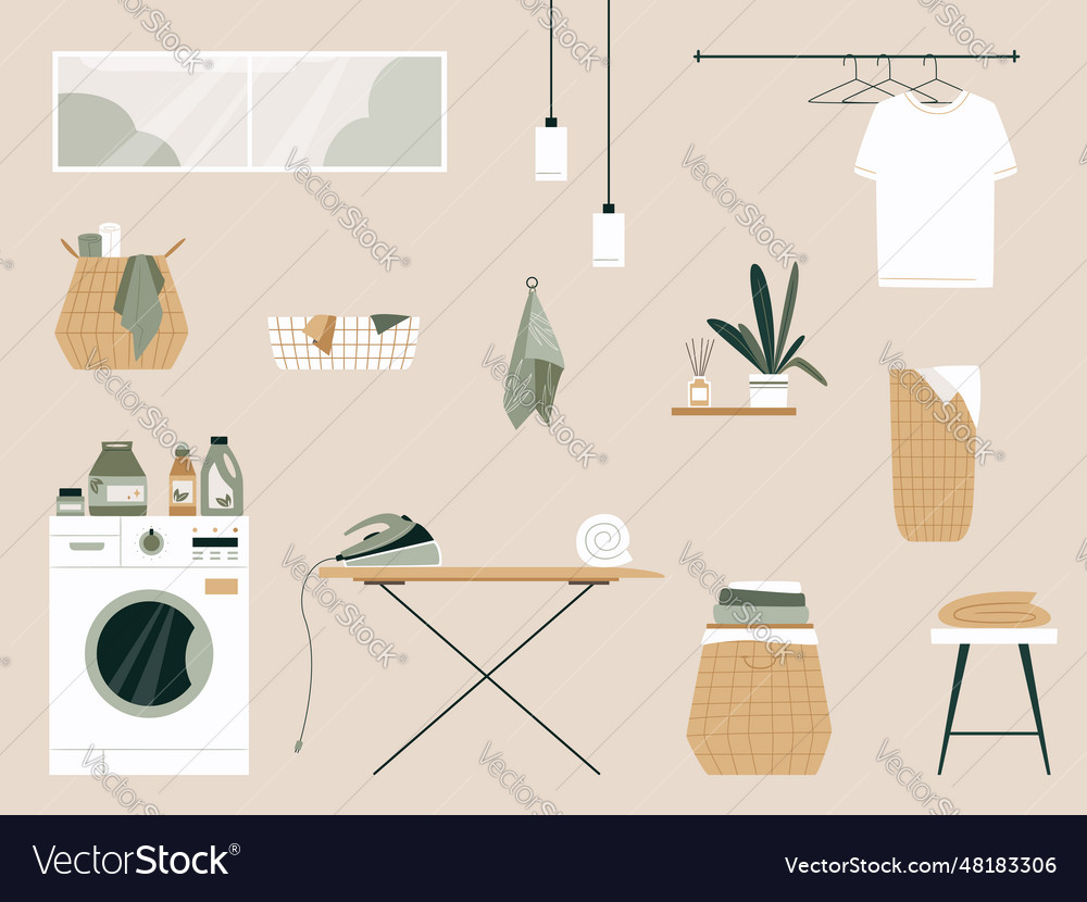 Laundry room interior elements washing machine Vector Image