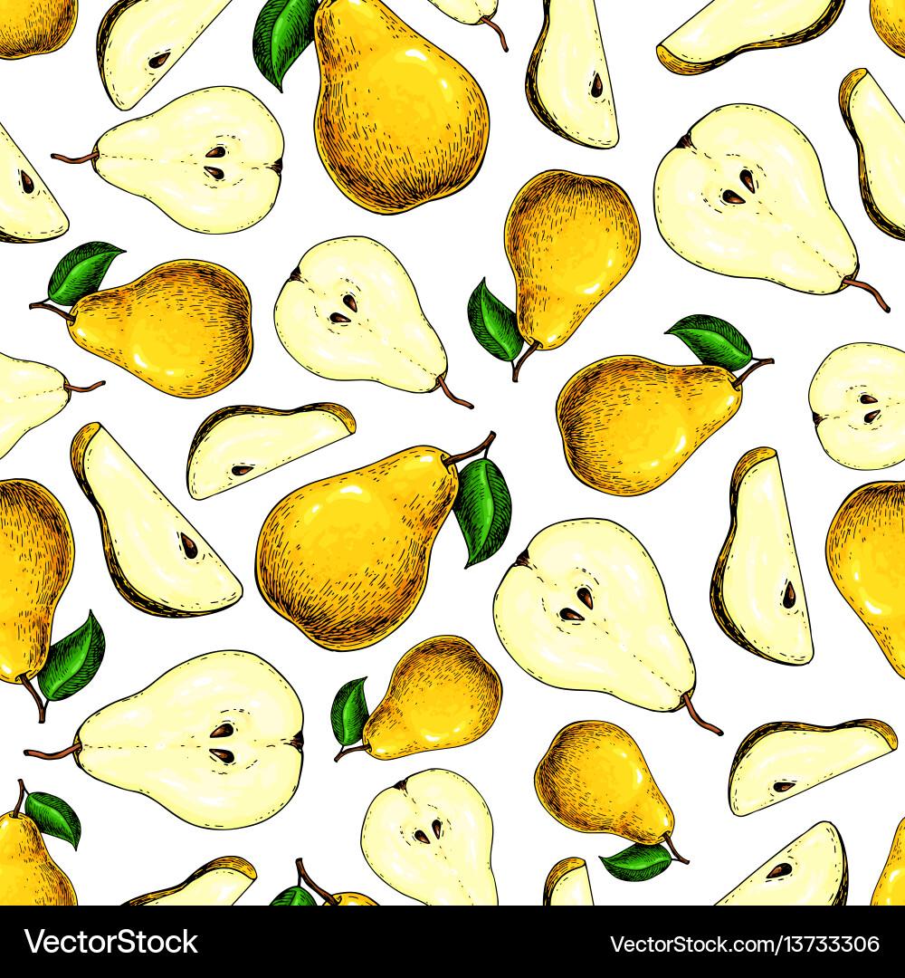 Pear seamless pattern hand drawn full Royalty Free Vector