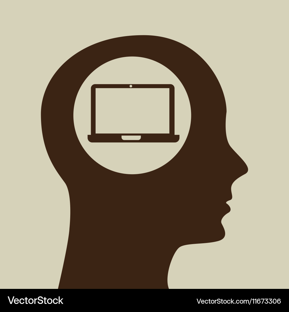 Silhouette head laptop icon graphic Royalty Free Vector