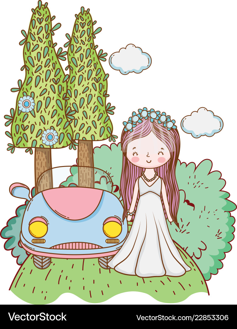 Wedding bride and vintage car Royalty Free Vector Image