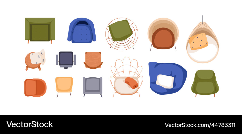 Armchairs chairs designs set top above view Vector Image