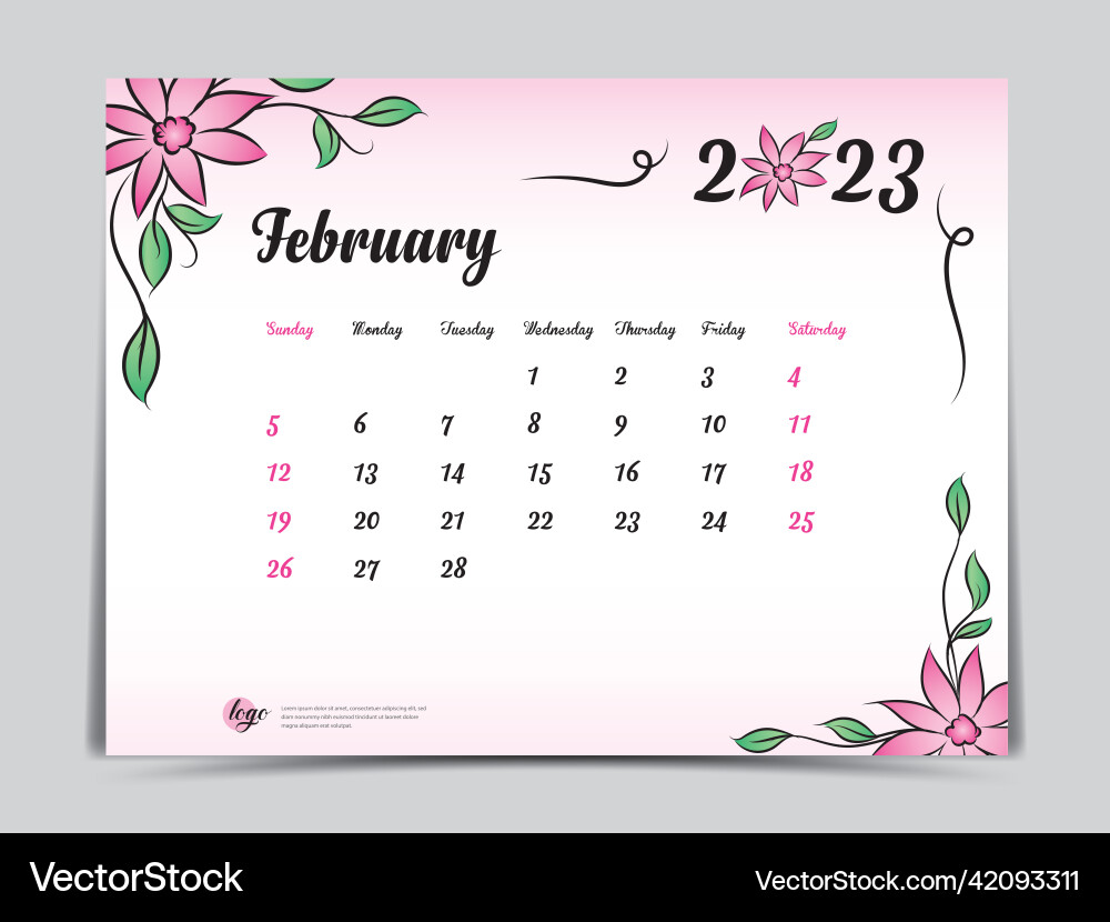 Calendar 2023 template-february Royalty Free Vector Image