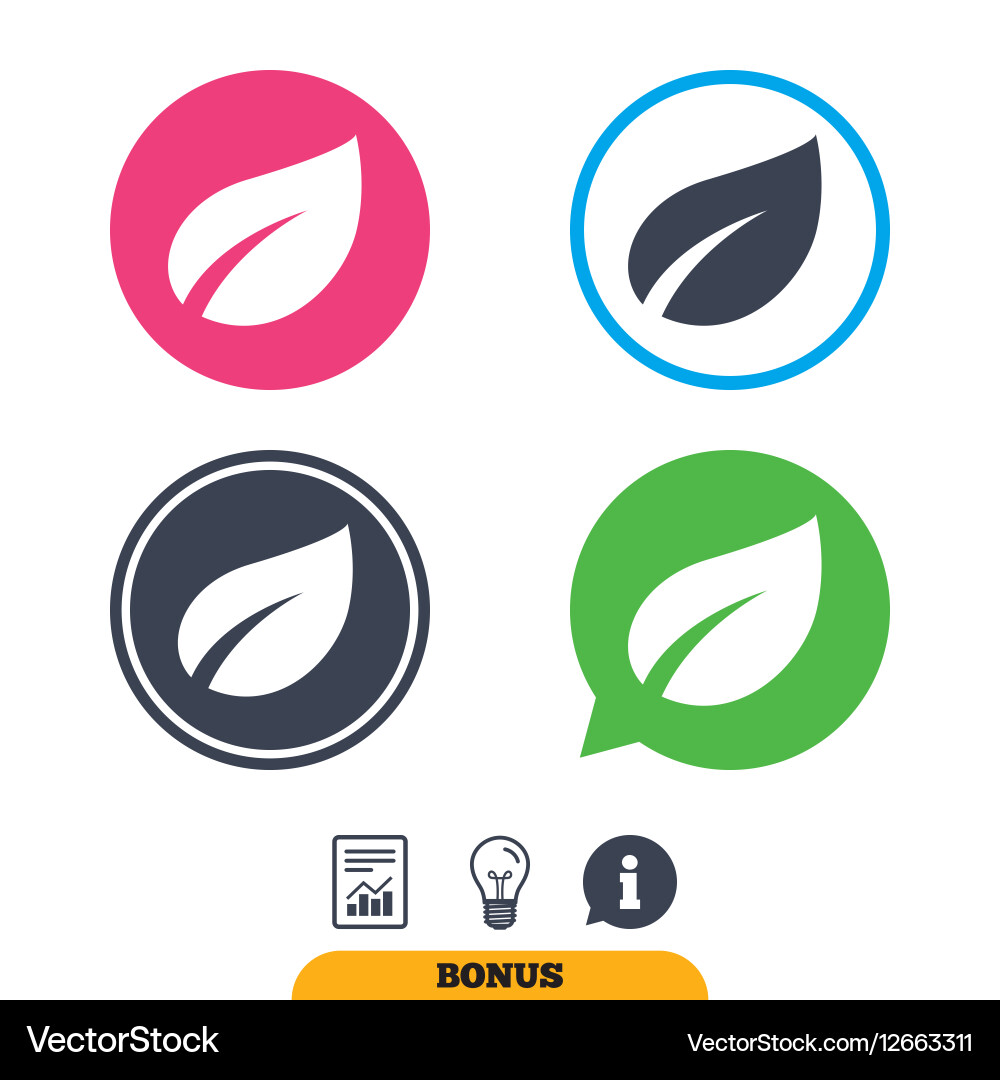 Leaf sign icon fresh product symbol Royalty Free Vector