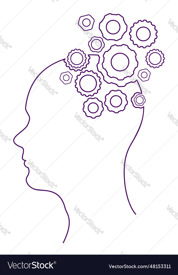 Line art head with gears Royalty Free Vector Image