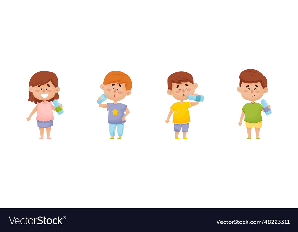 Little boy and girl drinking water from glass Vector Image