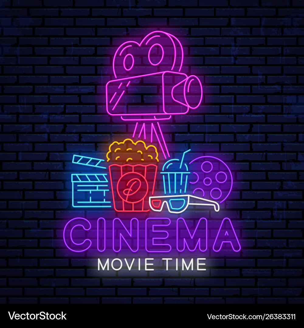 Modern bright neon sign for cinema Royalty Free Vector Image