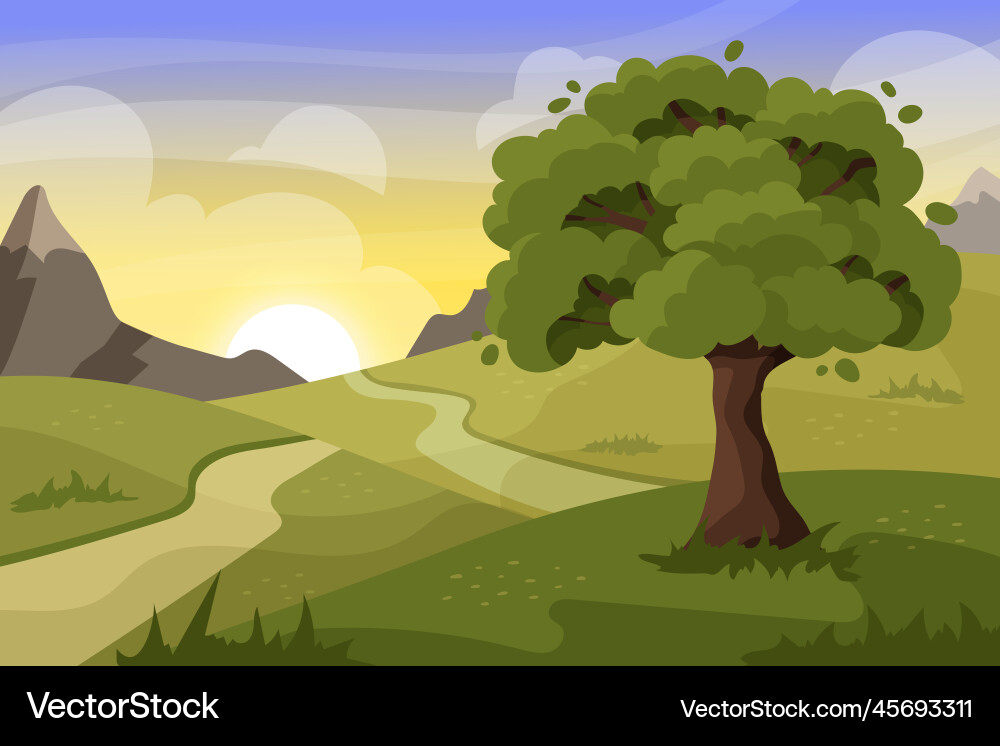 Nature valley scenic road sunset landscape tree Vector Image