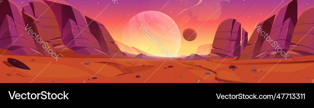 Red alien planet surface with rocky stones Vector Image