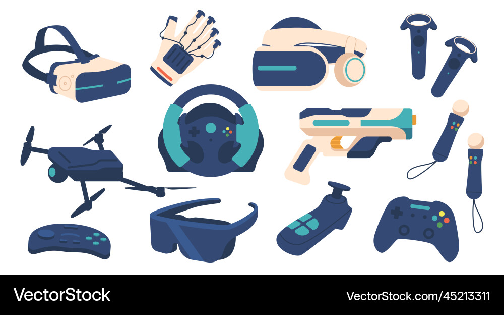 Set of accessories for virtual reality Royalty Free Vector