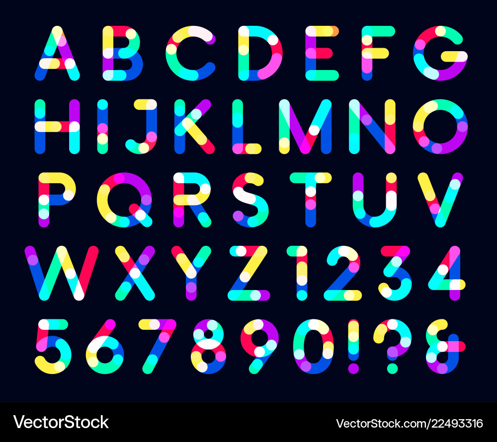 Colorful overlays font only dark background Vector Image