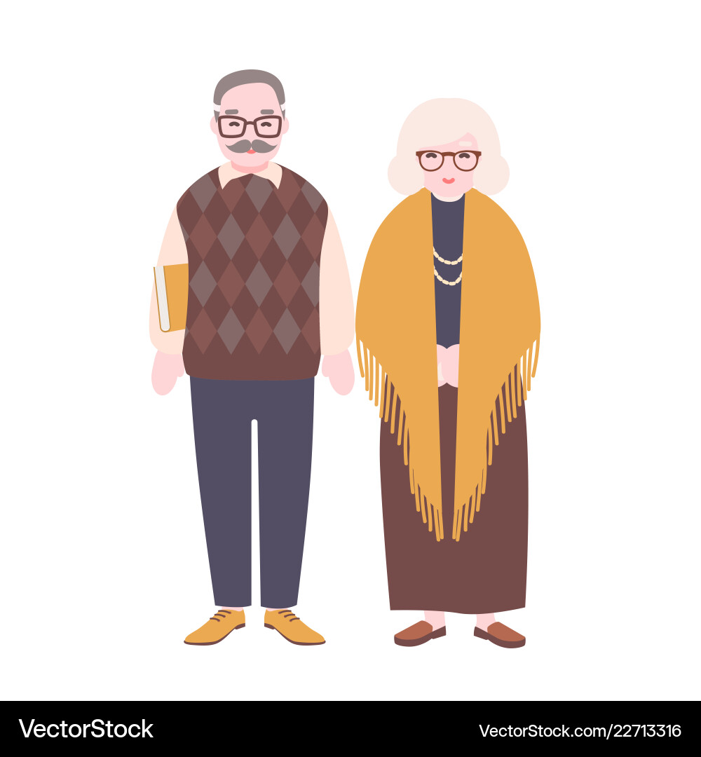 Cute happy elderly couple isolated on white Vector Image