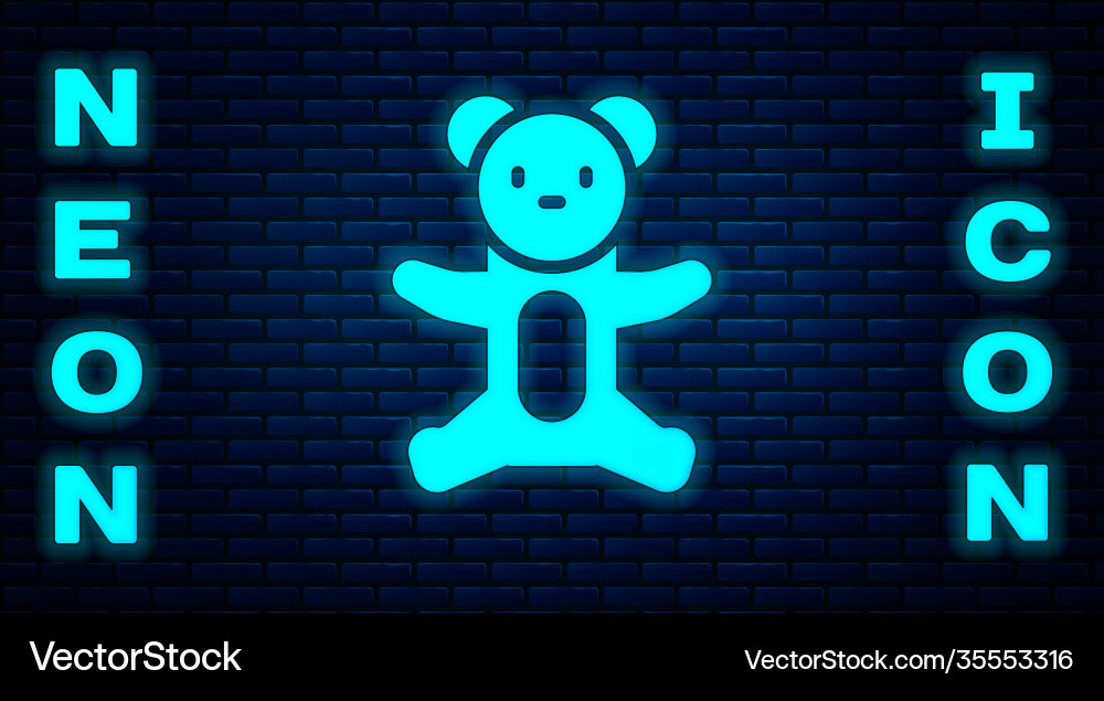 Glowing neon teddy bear plush toy icon isolated Vector Image