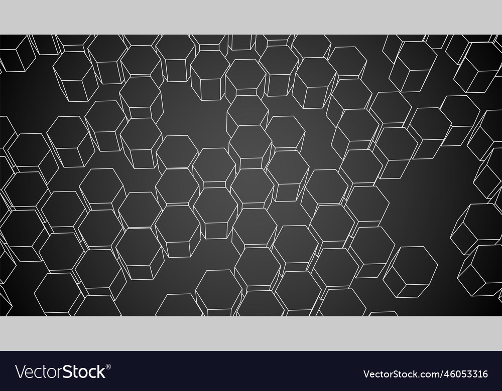 Hexagon black background hexagonal wireframe Vector Image