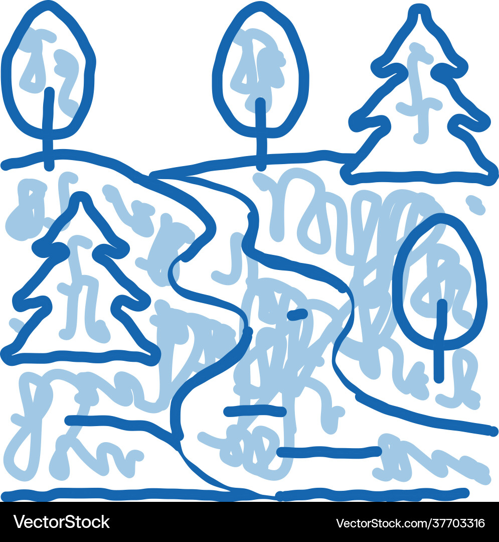 Mountain and forest terrain doodle icon hand drawn