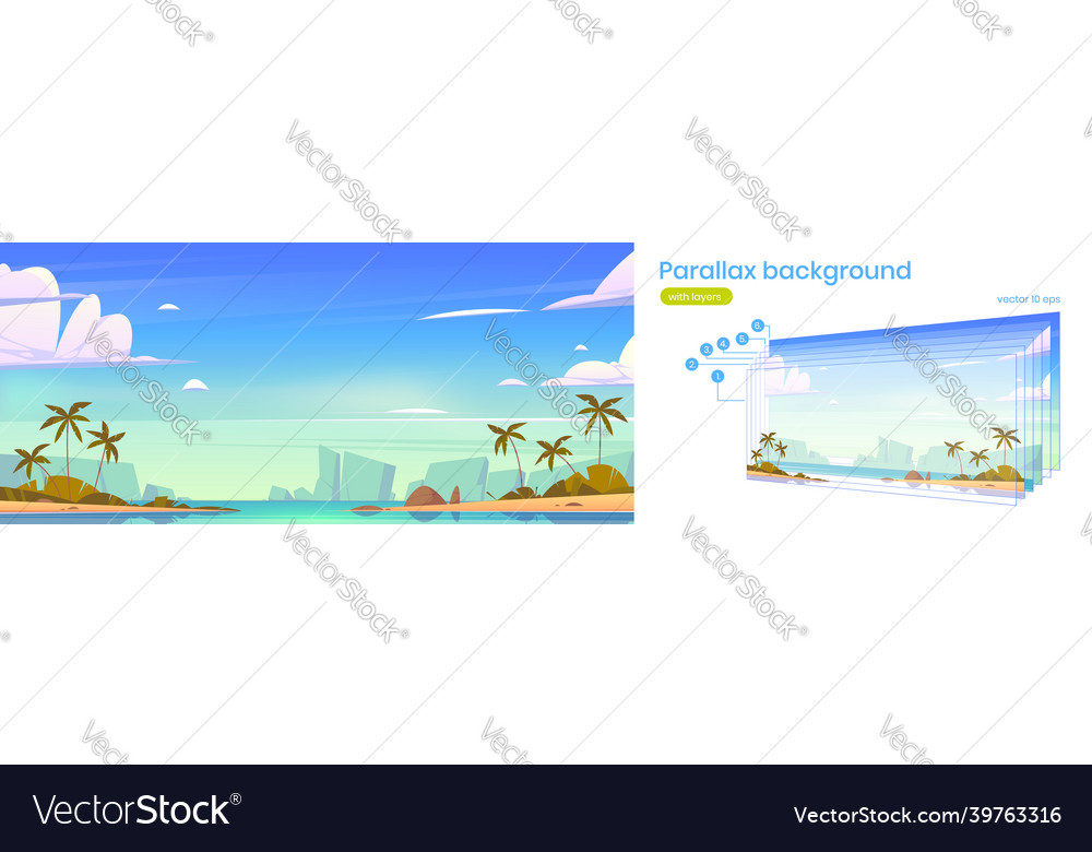 Parallax background with tropical sea Royalty Free Vector