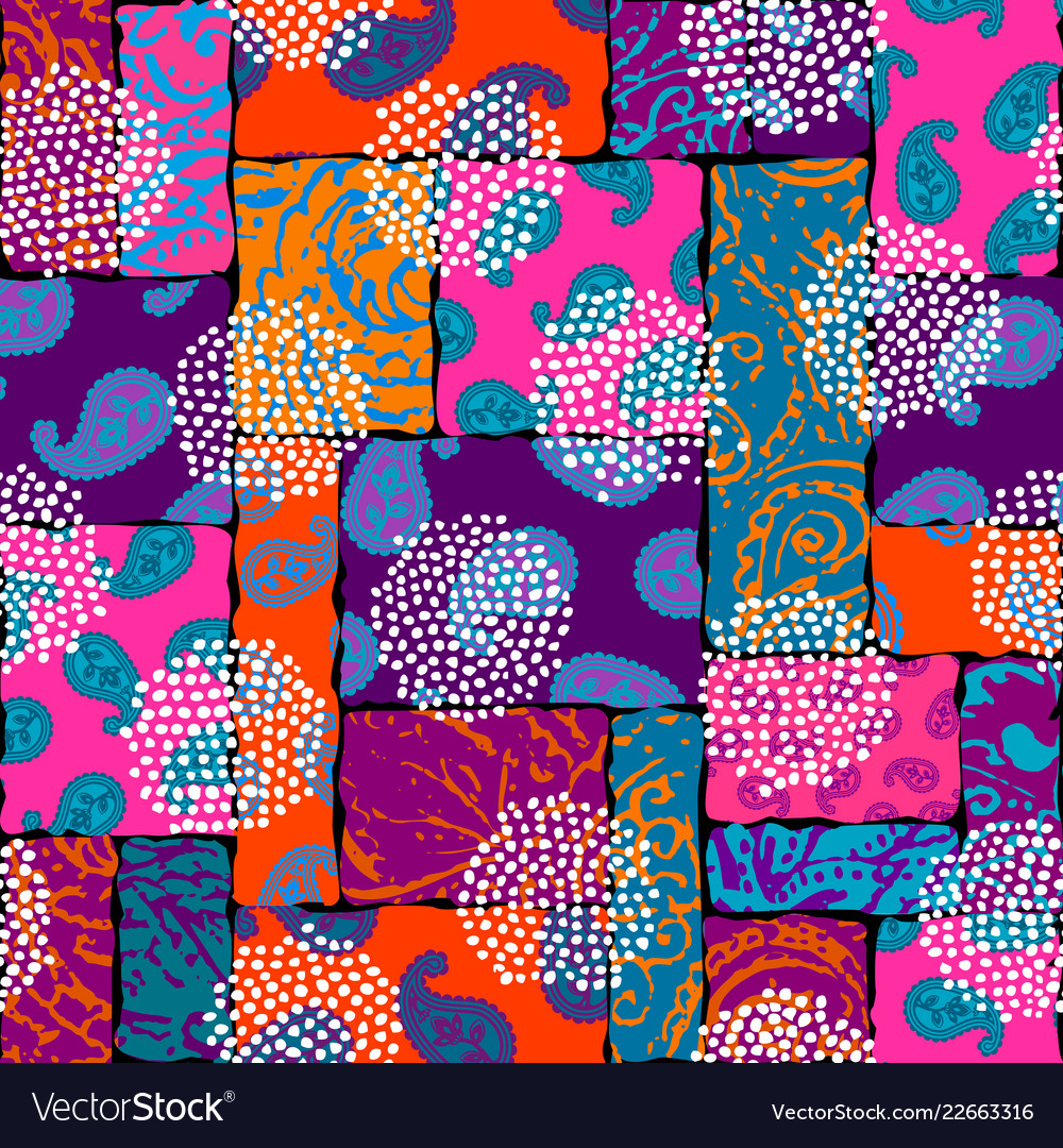 Patchwork pattern with paisley ornament patterns Vector Image