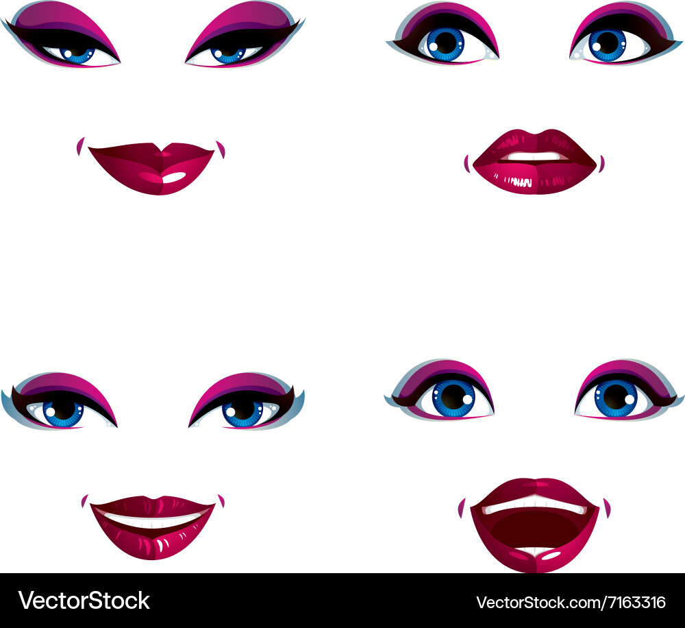 Set beautiful female visage with stylish makeup Vector Image