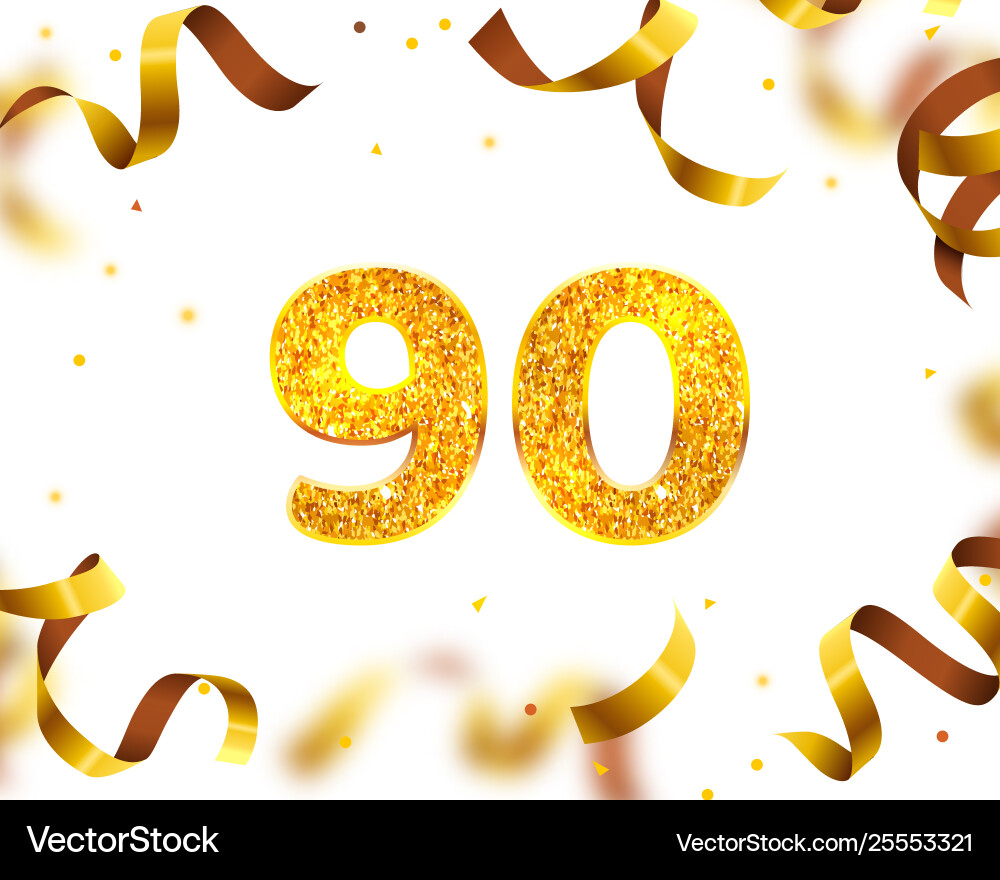 Anniversary banner 90th gold ribbon fly Royalty Free Vector
