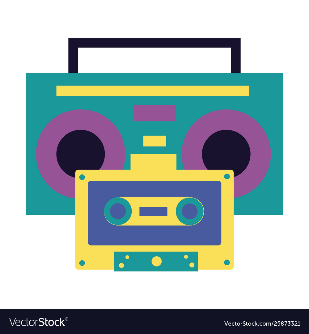 Boombox stereo and cassette music colorful Vector Image