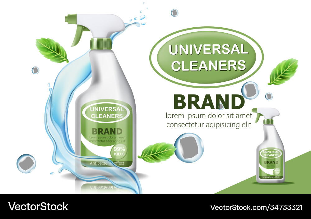 Bottle universal cleaner surrounded bubbles Vector Image