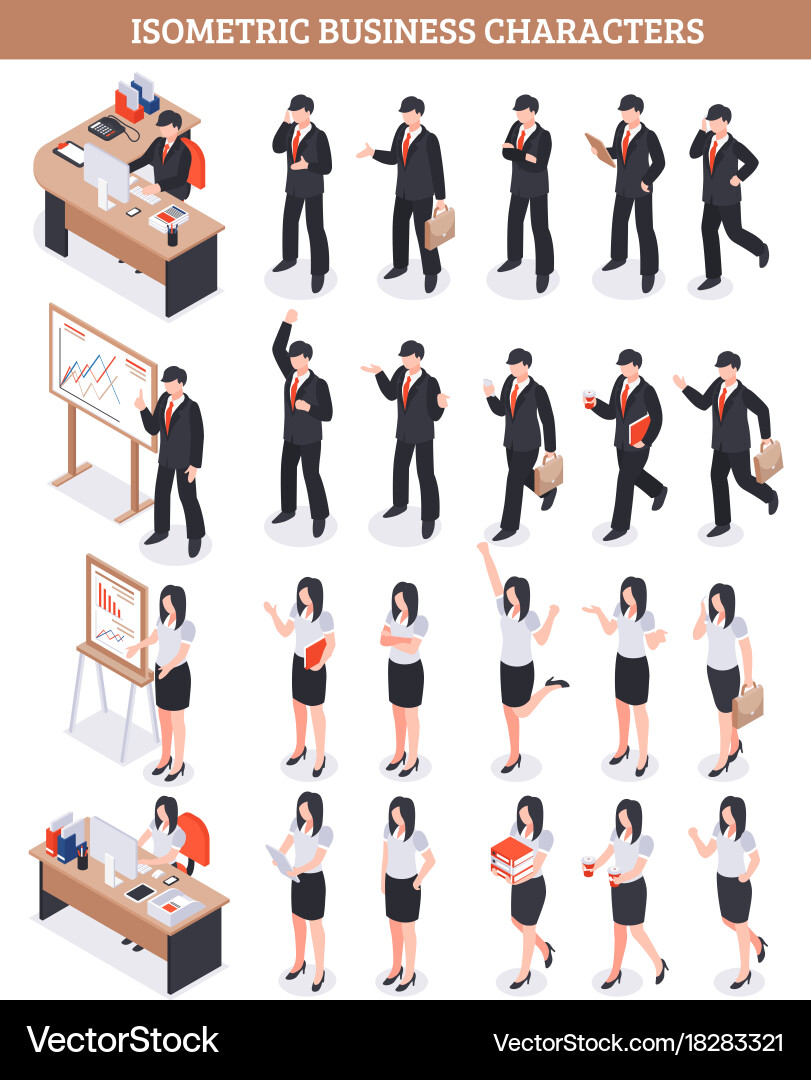 Business characters isometric set Royalty Free Vector Image