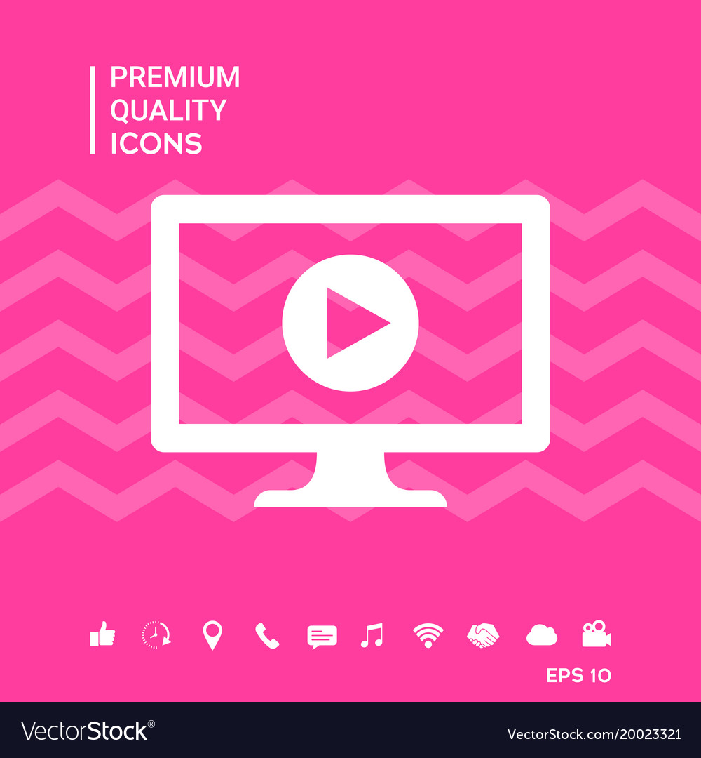 Computer with play button icon Royalty Free Vector Image