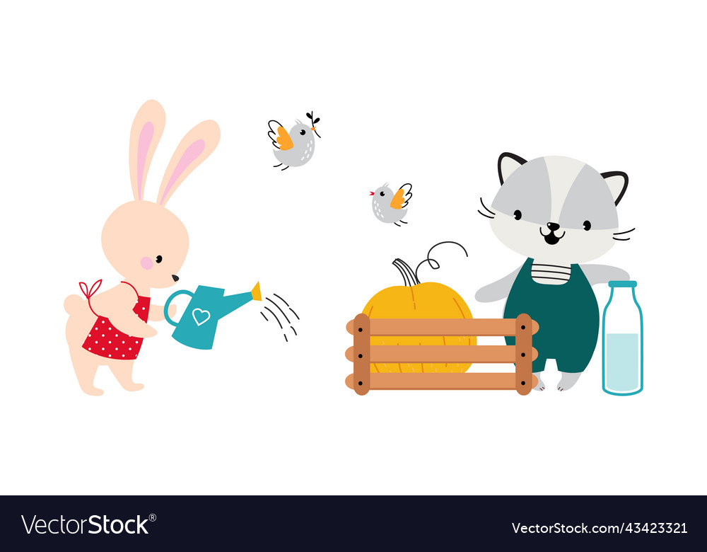 Cute animals working on farm set adorable bunny Vector Image