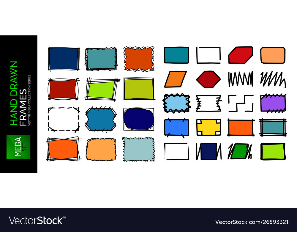Hand drawn sketch doodle frames borders square Vector Image