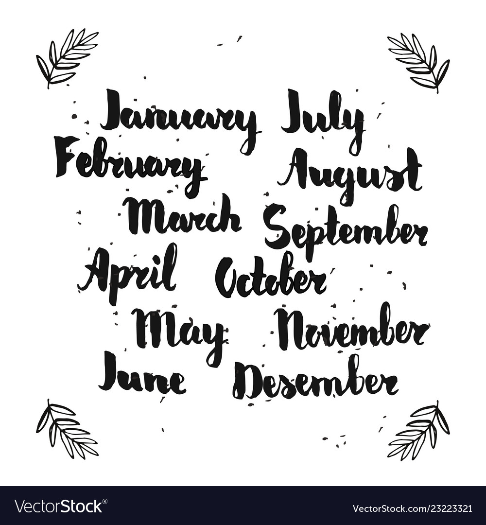 Handwritten months Royalty Free Vector Image - VectorStock