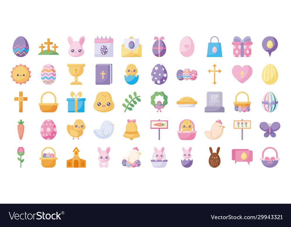 Happy easter flat style icon set design Royalty Free Vector