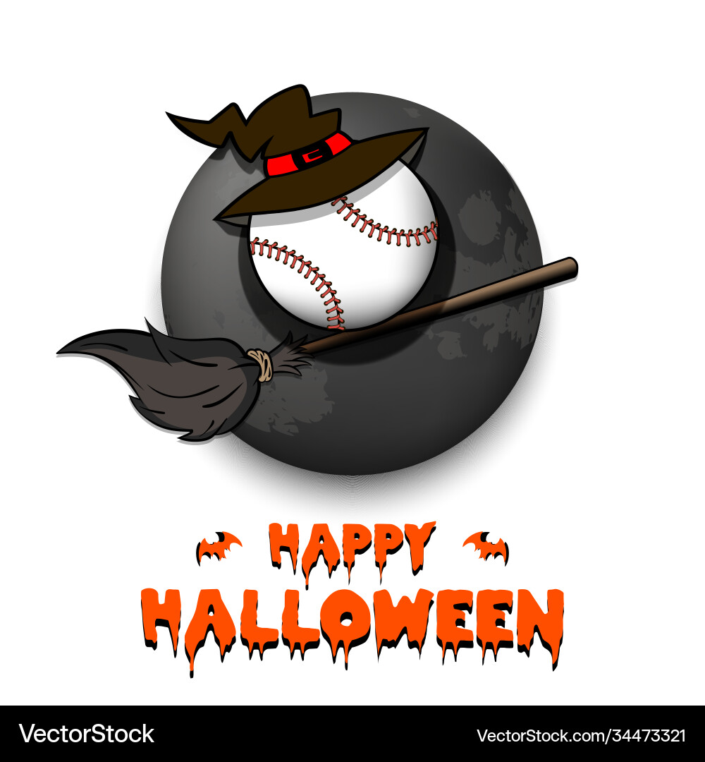 Happy halloween baseball ball on a broomstick Vector Image