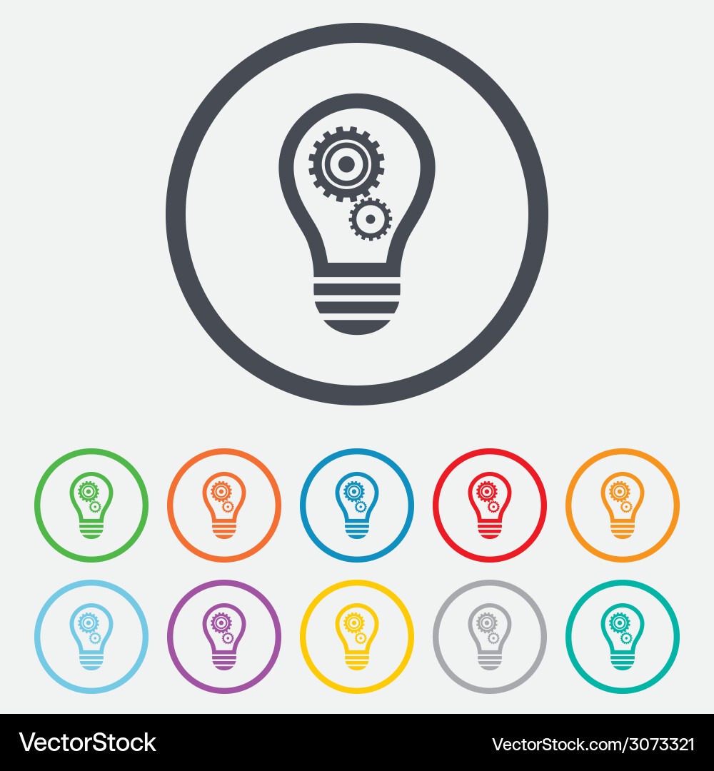 Light lamp sign icon bulb with gears symbol Vector Image