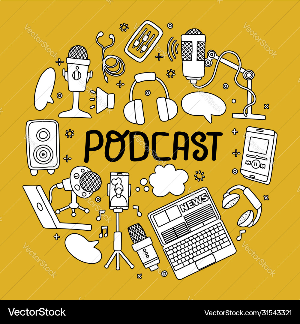 Podcast round badge with handwritten lettering Vector Image