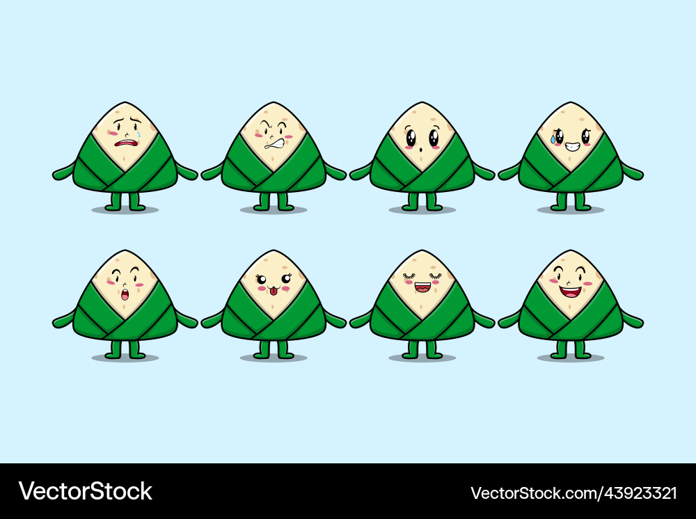 Set kawaii chinese rice dumpling cartoon character