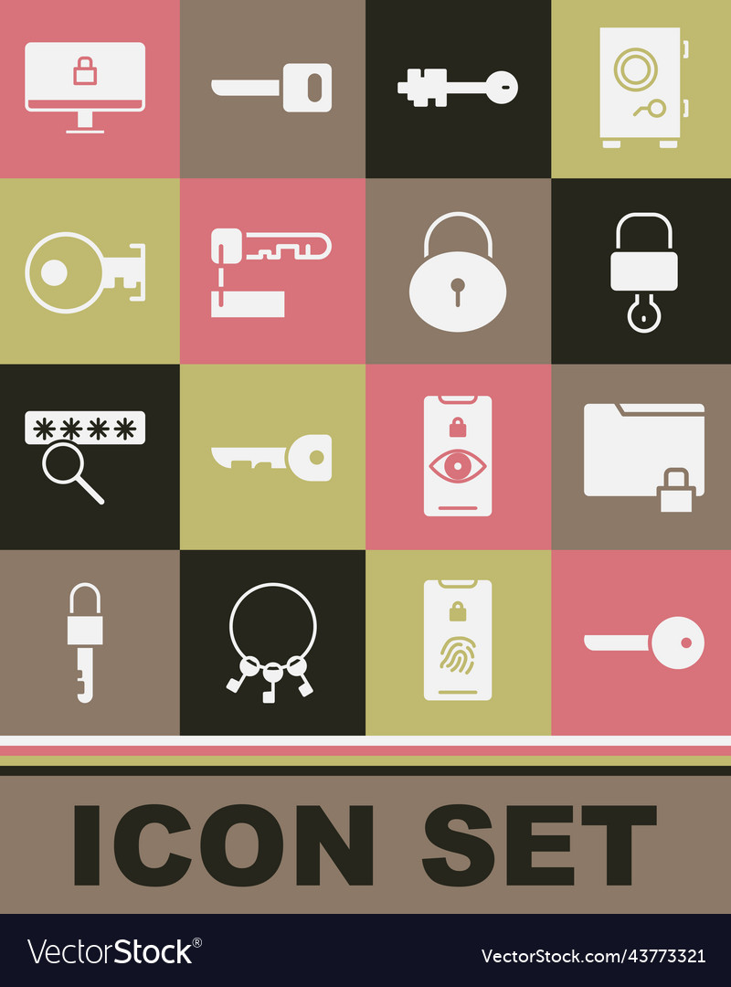 Set key folder and lock lock key old marked Vector Image