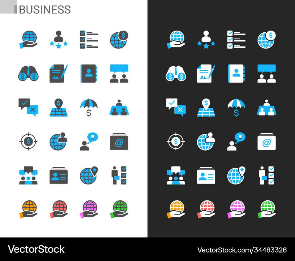 Business icons light and dark theme Royalty Free Vector