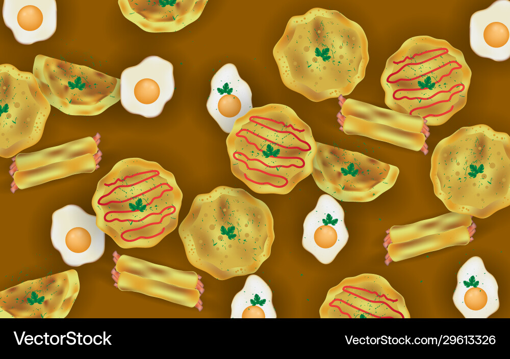 Colorful omelets and ingredients background Vector Image
