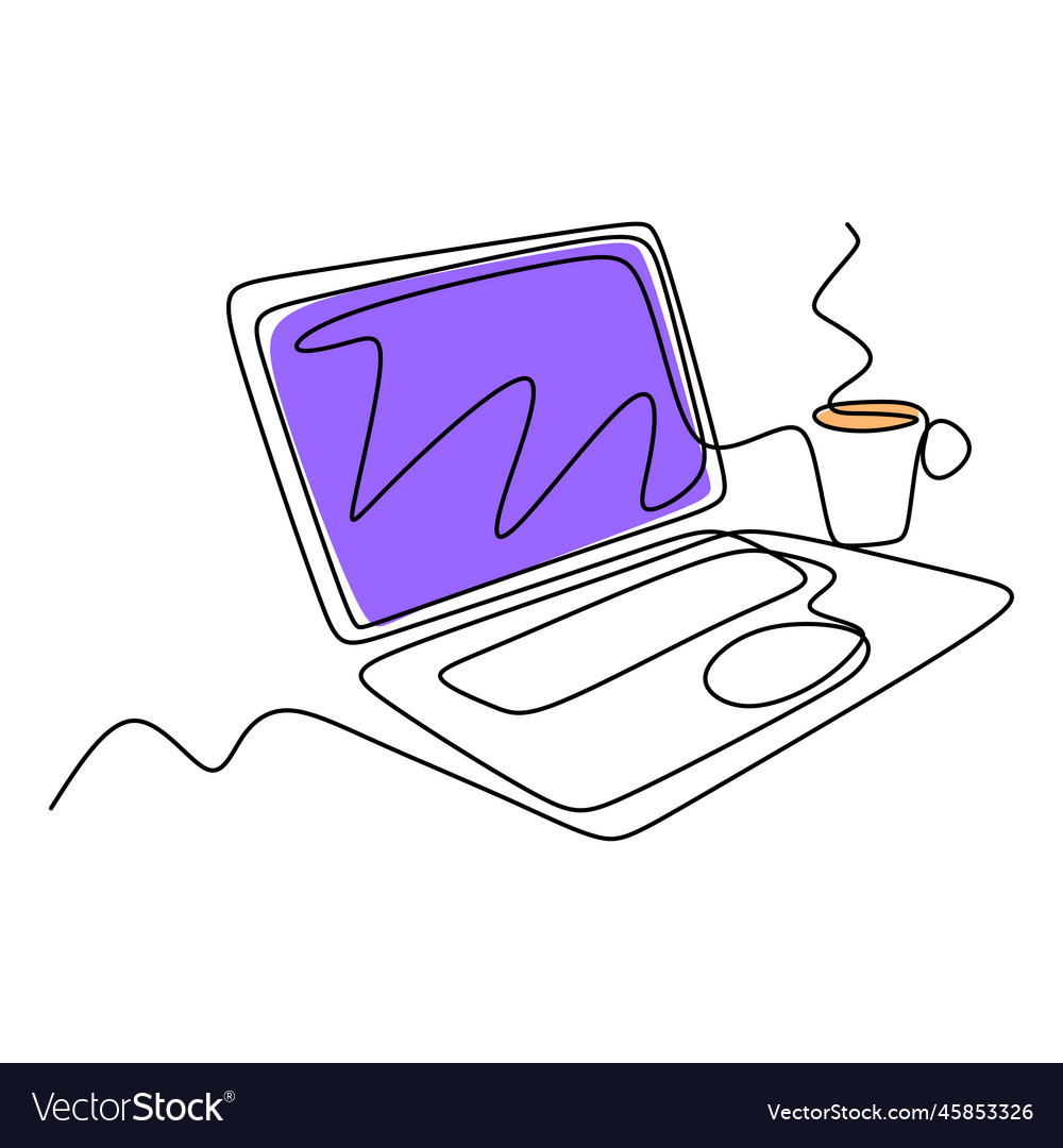 Continuous one line drawing of laptop computer Vector Image