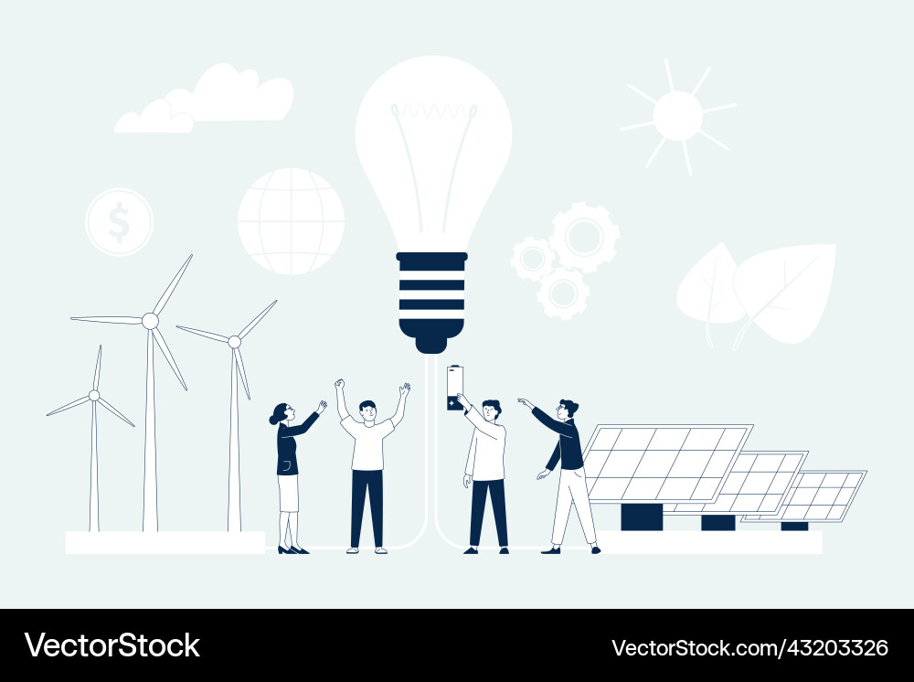 Green power energy people use wind and sun Vector Image