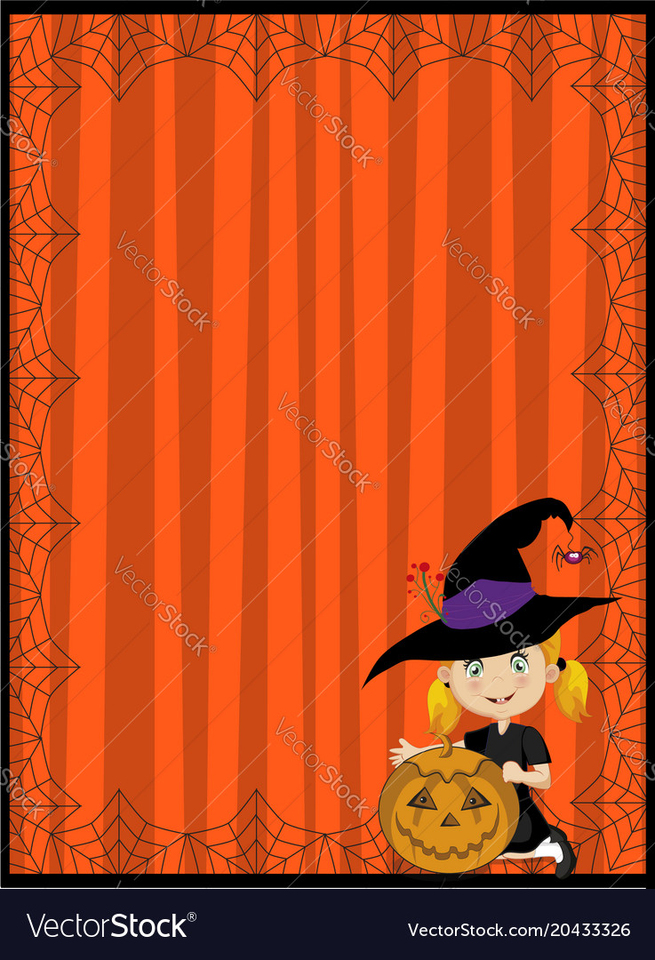 Halloween of young witch with pumpkin on ora Vector Image