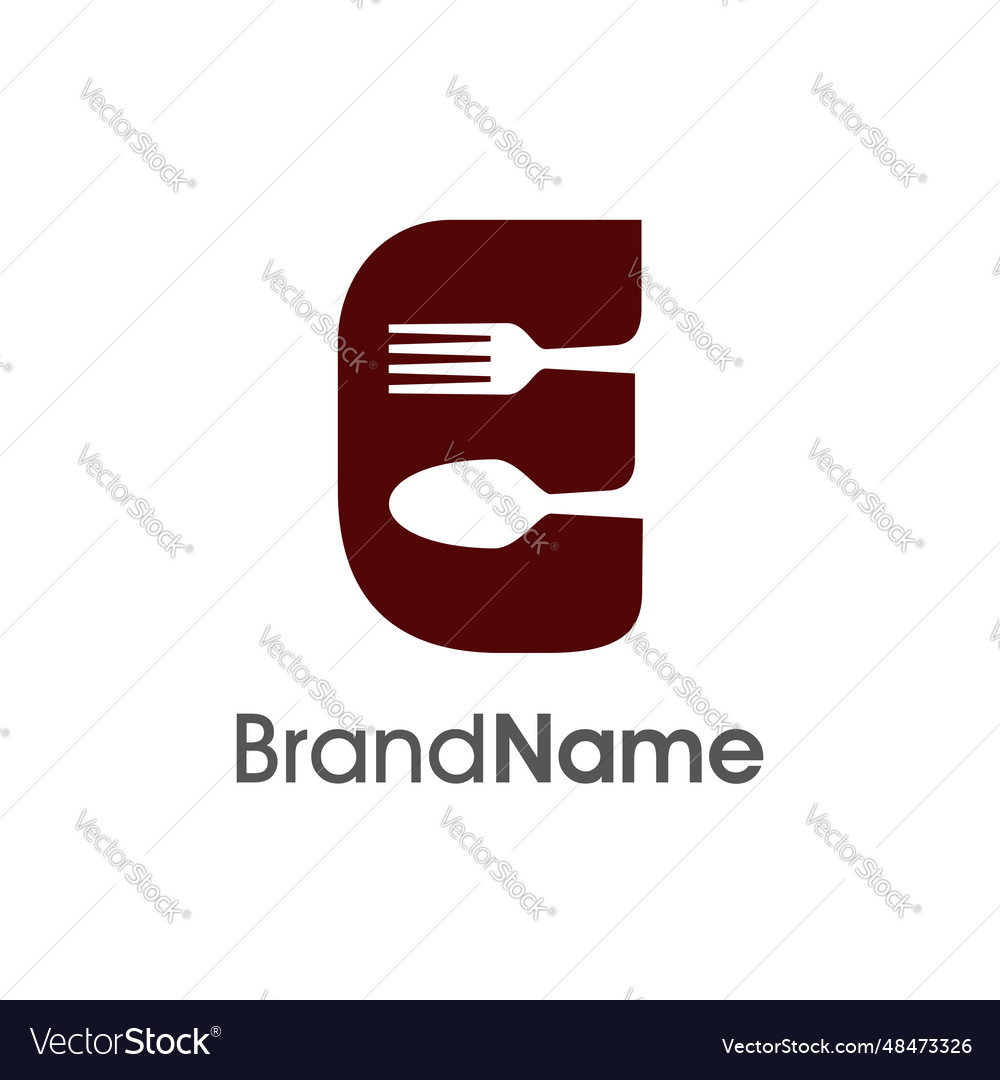 Initial e spoon and fork logo Royalty Free Vector Image