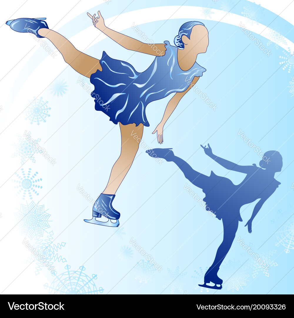 Woman figure skating on blue background Royalty Free Vector