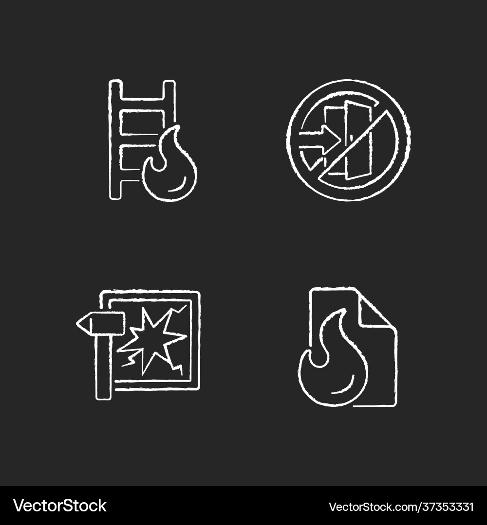 Fire safety regulation chalk white icons set Vector Image