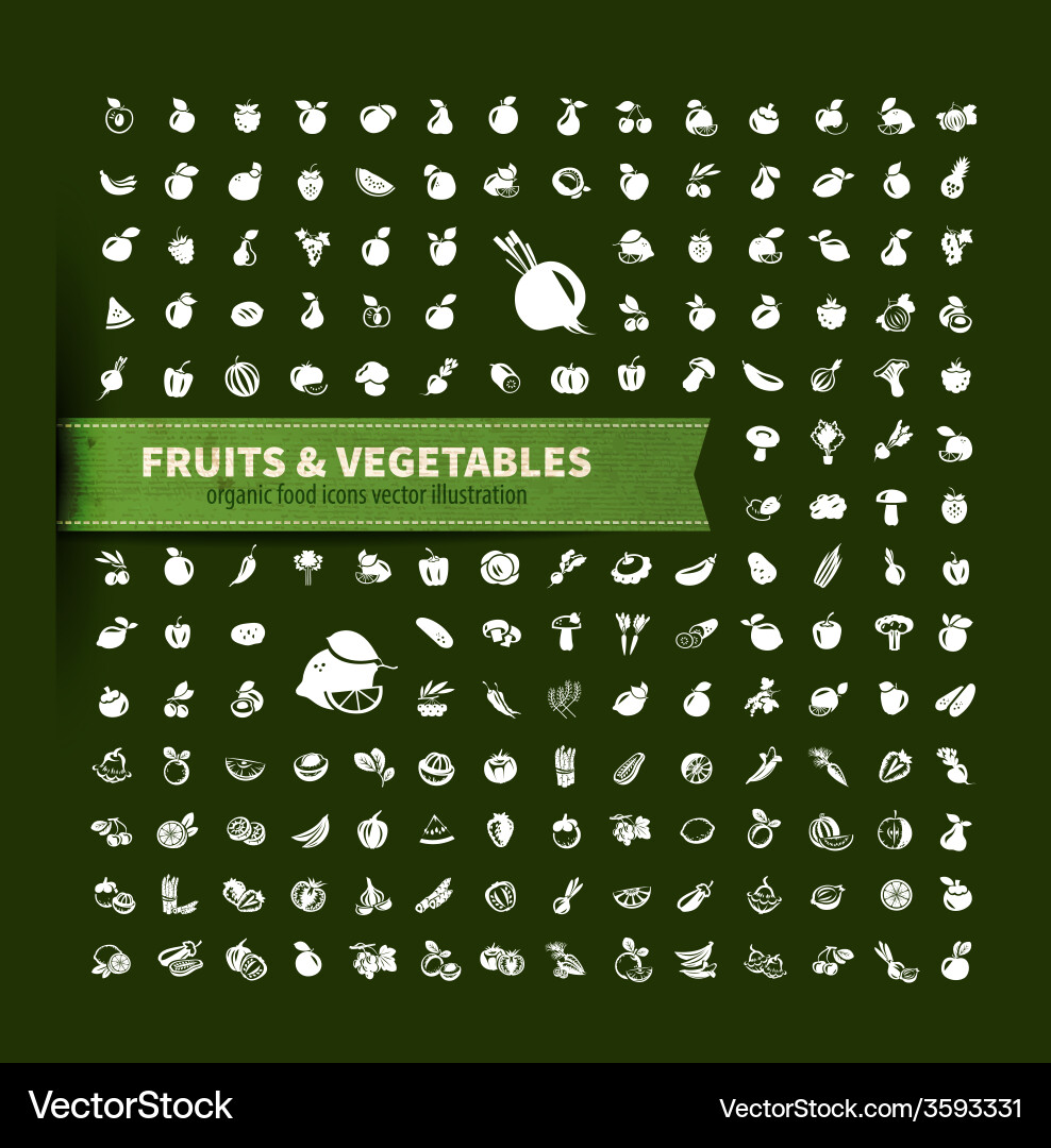 Food fruit and vegetables icon set Royalty Free Vector Image