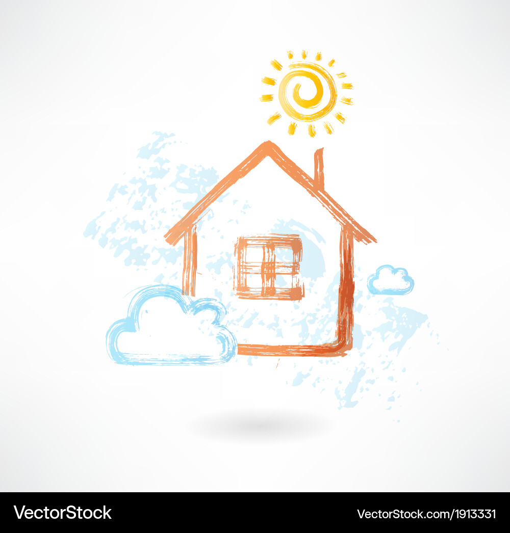 House in the sun and cloud grunge icon Royalty Free Vector