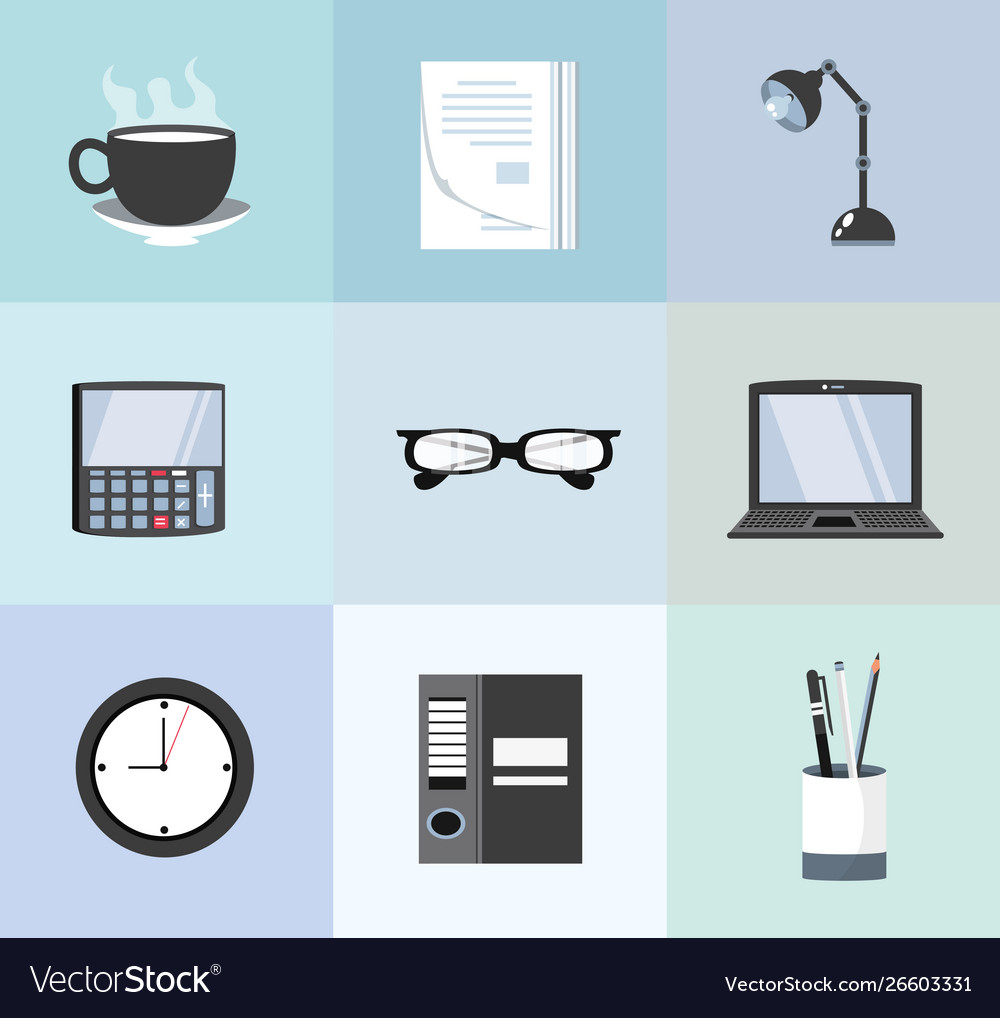 Laptop computer with set supplies office Vector Image