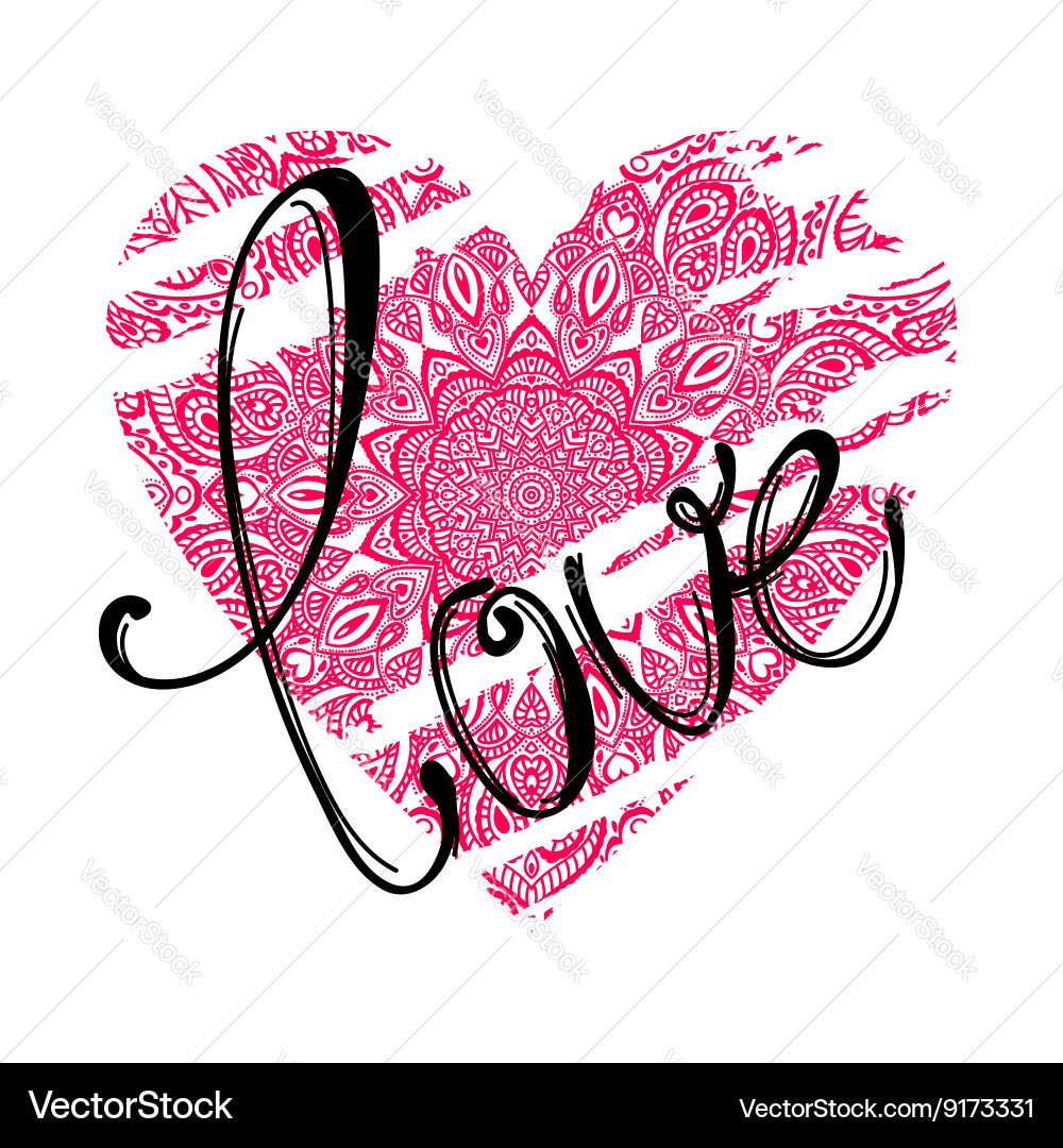Love lettering and pink heart Royalty Free Vector Image