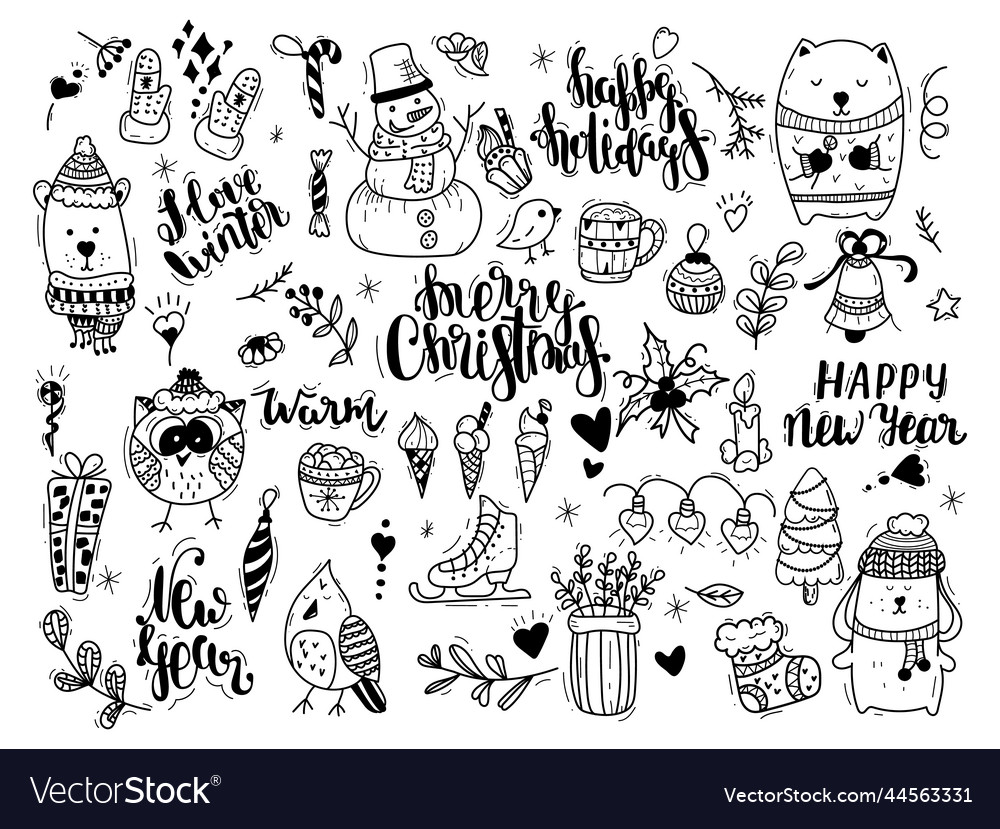 Winter season themed doodle set - snowflakes Vector Image